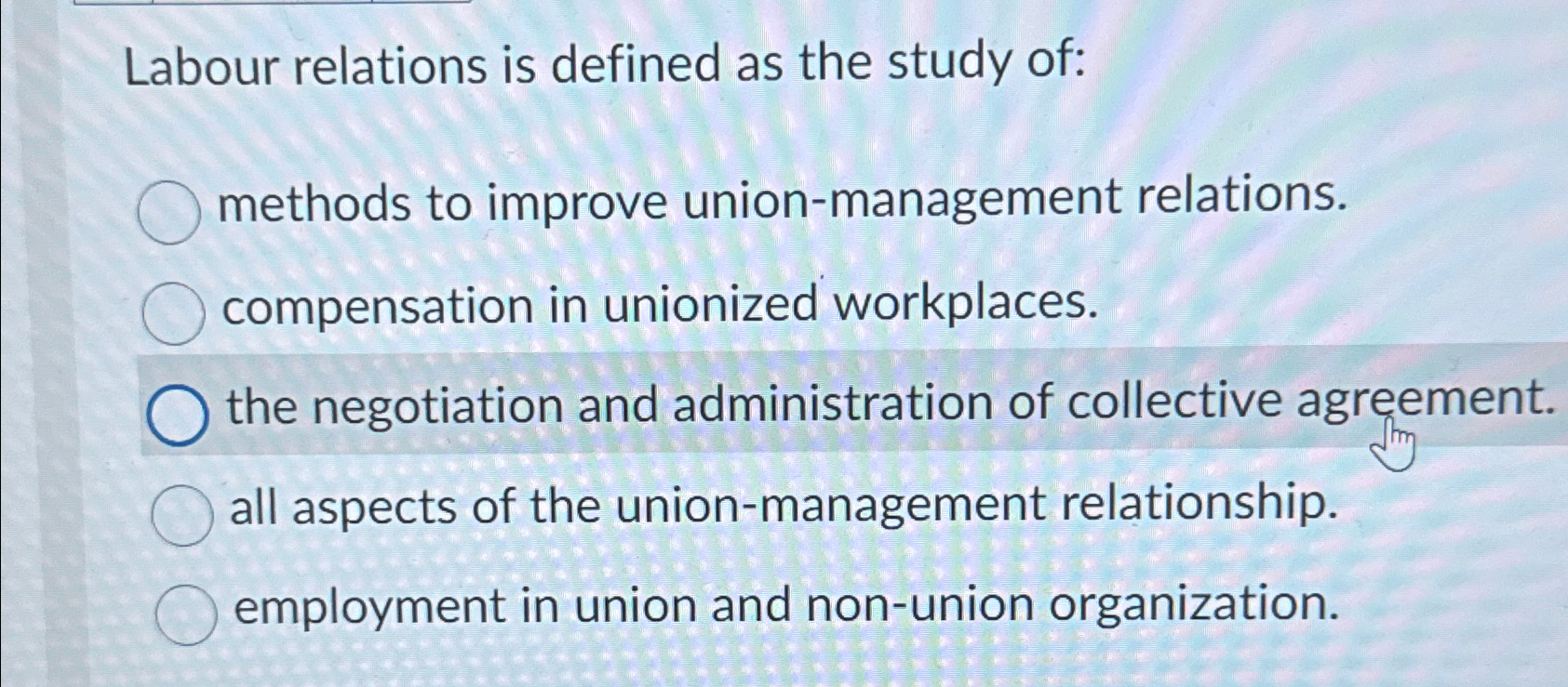 Solved Labour relations is defined as the study of:methods | Chegg.com