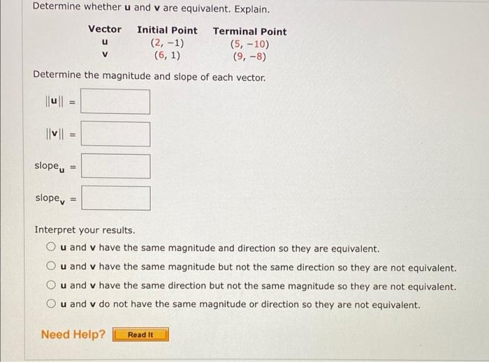 Solved Determine whether u and v are equivalent. Explain. | Chegg.com