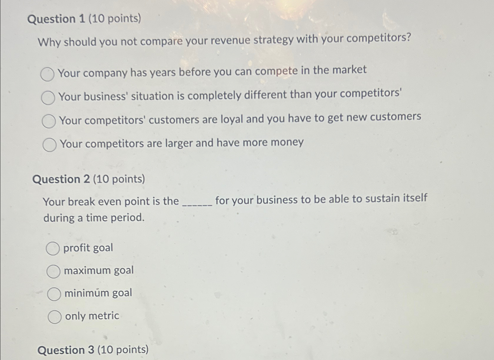 Solved Question 1 (10 ﻿points)Why should you not compare | Chegg.com