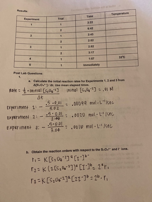 1. Calculate the initial concentrations of the S2O8 | Chegg.com
