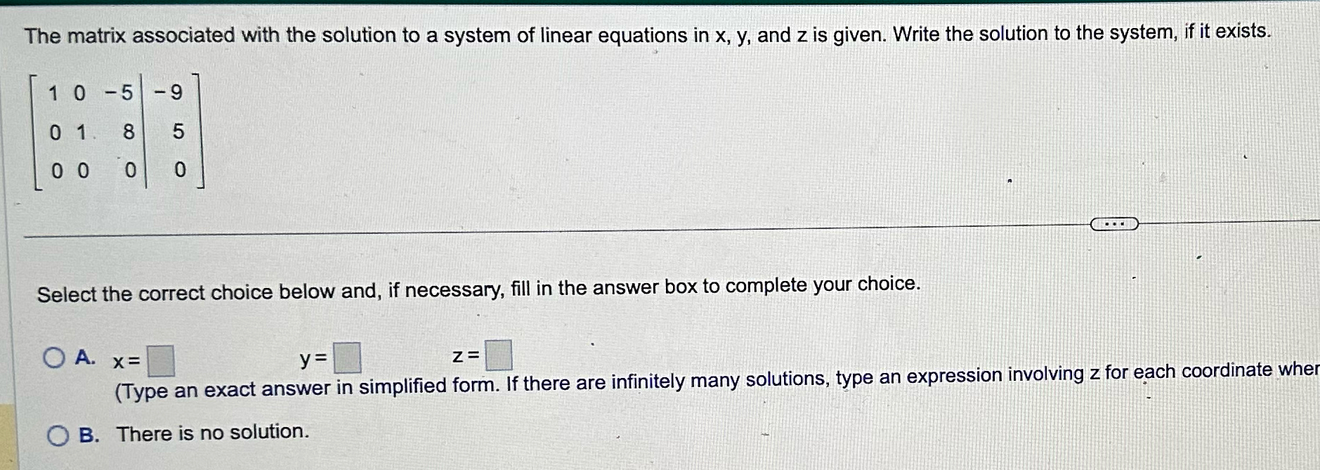 Solved The matrix associated with the solution to a system | Chegg.com