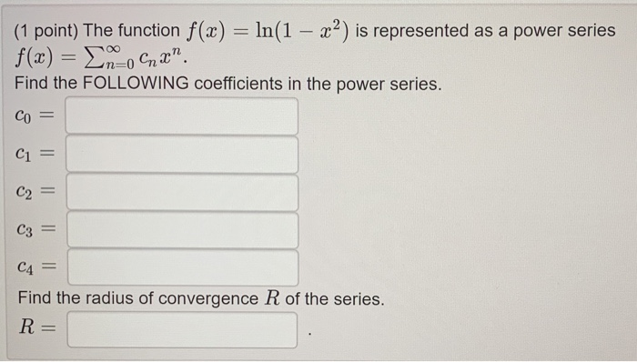 Solved (1 point) The function f(x) = ln(1 – x2) is | Chegg.com