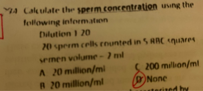 Solved 94 Calculate the sperm concentration using the | Chegg.com