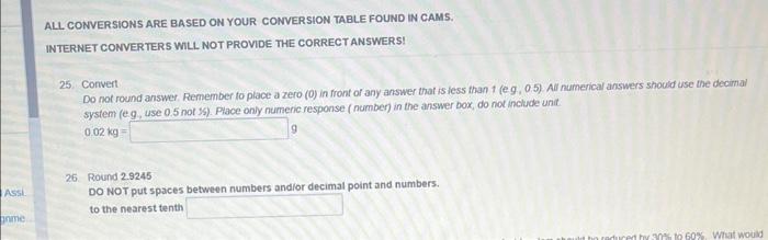 Solved ALL CONVERSIONS ARE BASED ON YOUR CONVERSION TABLE | Chegg.com