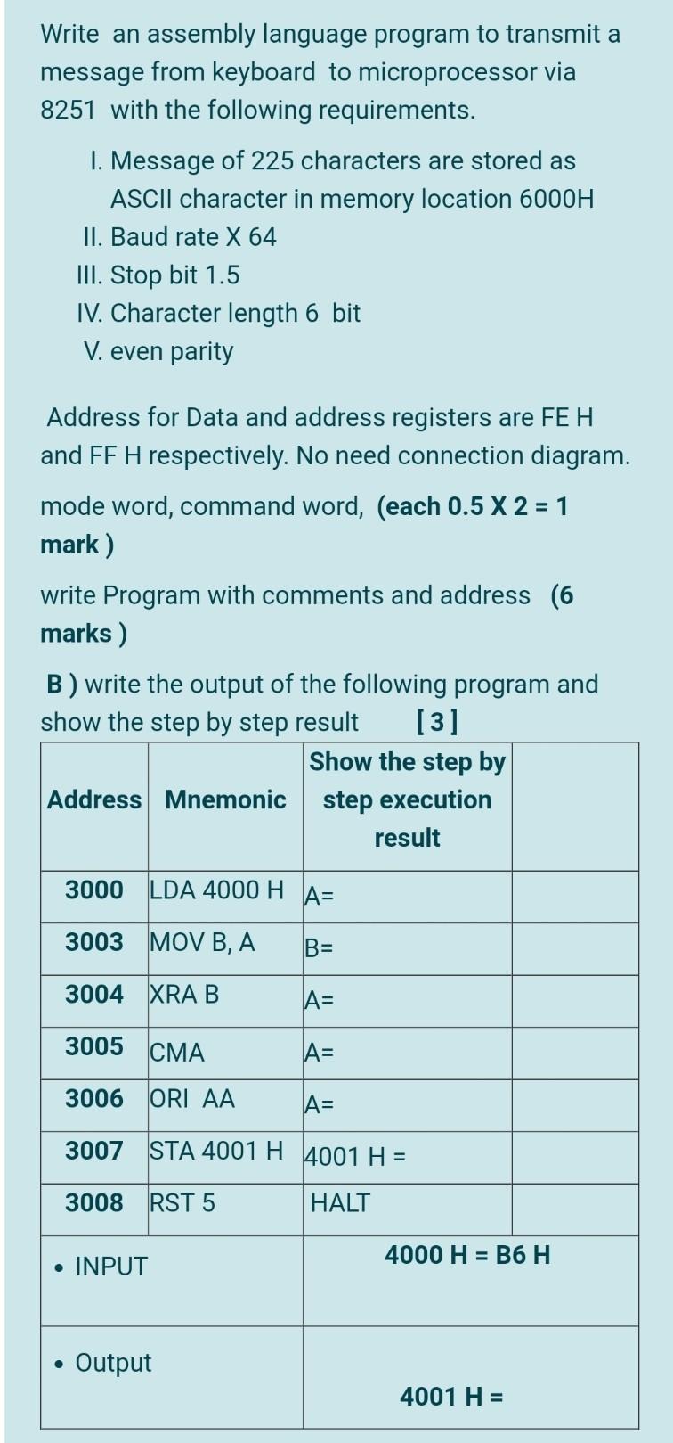 Solved Write an assembly language program to transmit a | Chegg.com