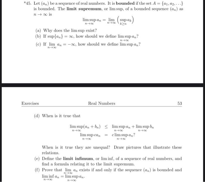 Solved 45. Let (an) be a sequence of real numbers. It is | Chegg.com