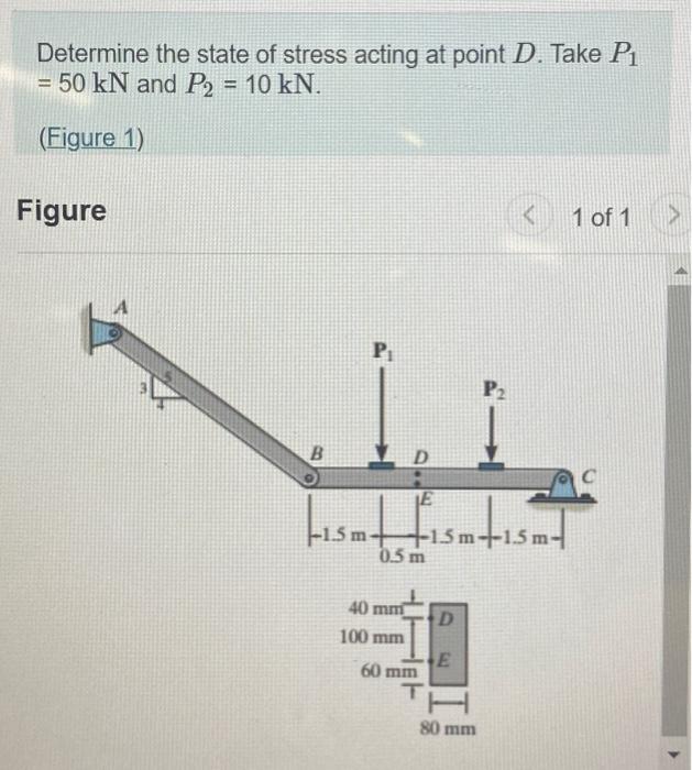Solved Determine the state of stress acting at point D. Take | Chegg.com