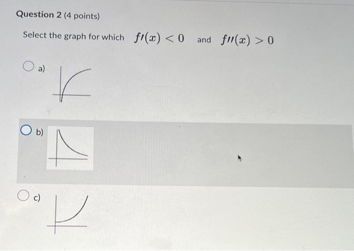 Solved Question 2 (4 points) Select the graph for which f(x) | Chegg.com