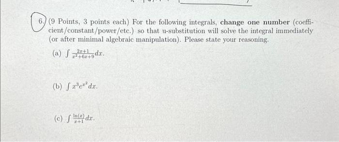 Solved (9 Points, 3 points each) For the following | Chegg.com
