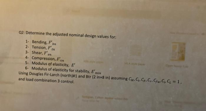 Solved Q2: Determine the adjusted nominal design values for: | Chegg.com