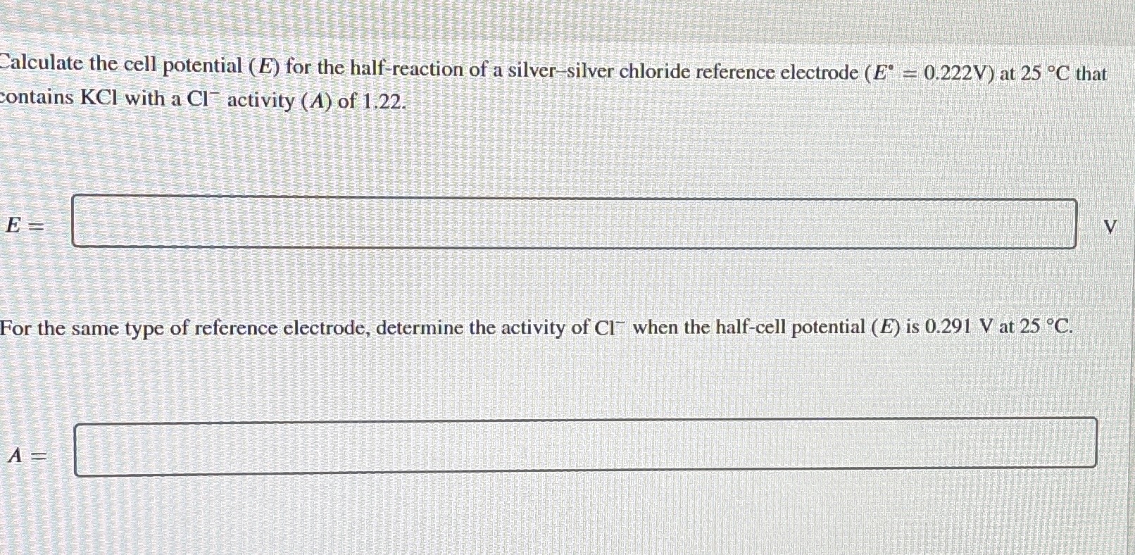 Solved Calculate The Cell Potential E ﻿for The