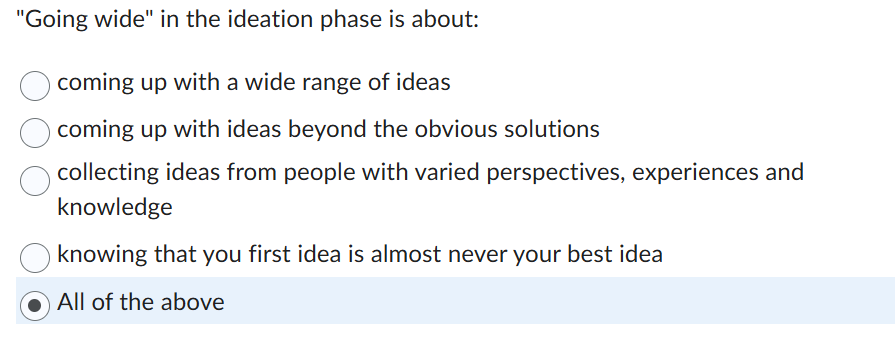 Solved "Going wide" in the ideation phase is about:coming up | Chegg.com