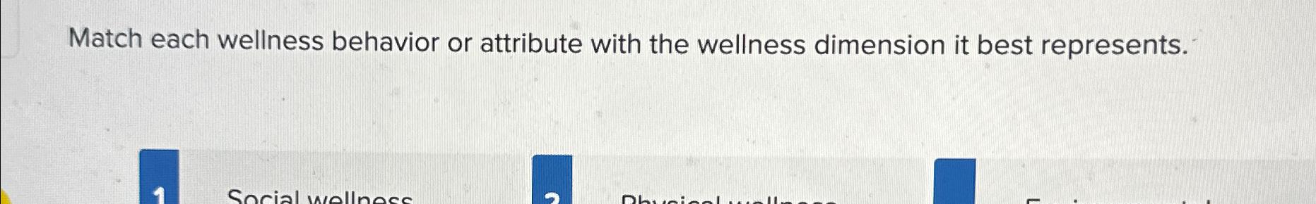Solved Match each wellness behavior or attribute with the | Chegg.com