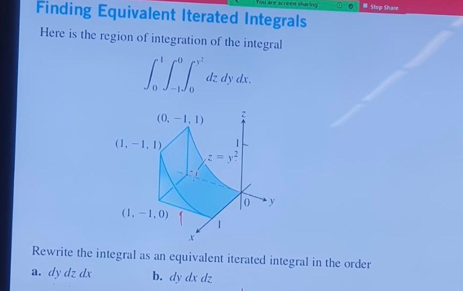 Solved FInding Equivalent Iterated Integrals Here is the | Chegg.com