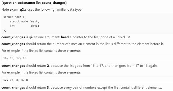 Solved (question codename: list_count_changes) Note | Chegg.com
