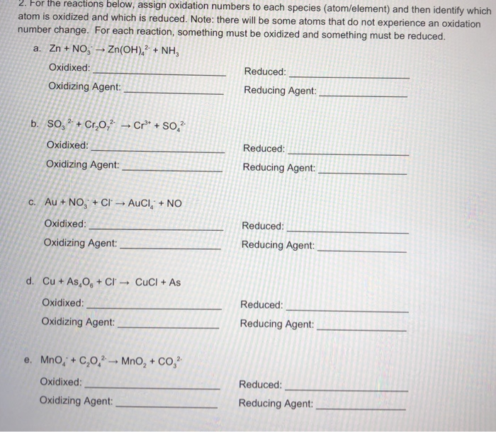 Solved 2. For the reactions below, assign oxidation numbers | Chegg.com