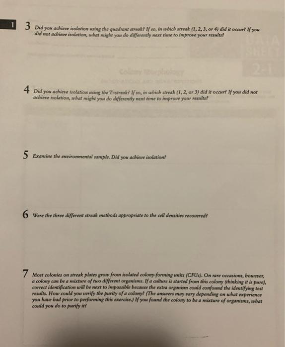 Solved 1-4 Streak Plate Methods of Isolation RESULTS AND | Chegg.com