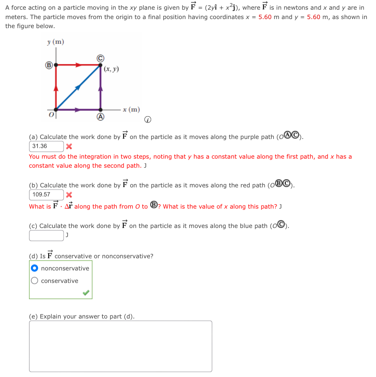 Solved A force acting on a particle moving in the xy ﻿plane | Chegg.com