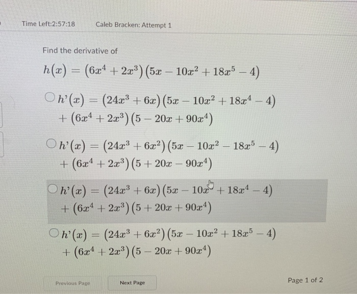 Solved Time Left:2:57:18 Caleb Bracken: Attempt 1 Find the | Chegg.com