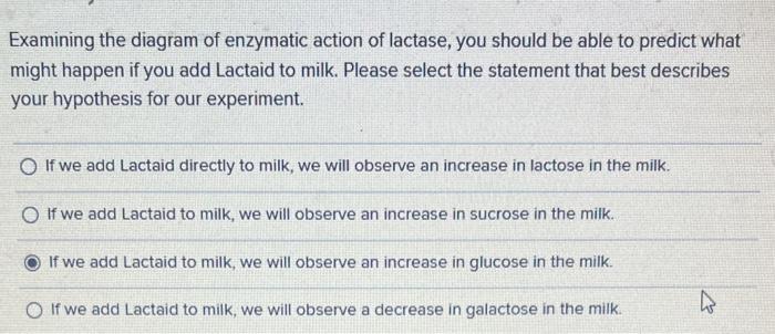 Solved Examining the diagram of enzymatic action of lactase, | Chegg.com