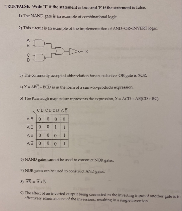 Solved TRUE/FALSE. Write 'T' if the statement is true and | Chegg.com