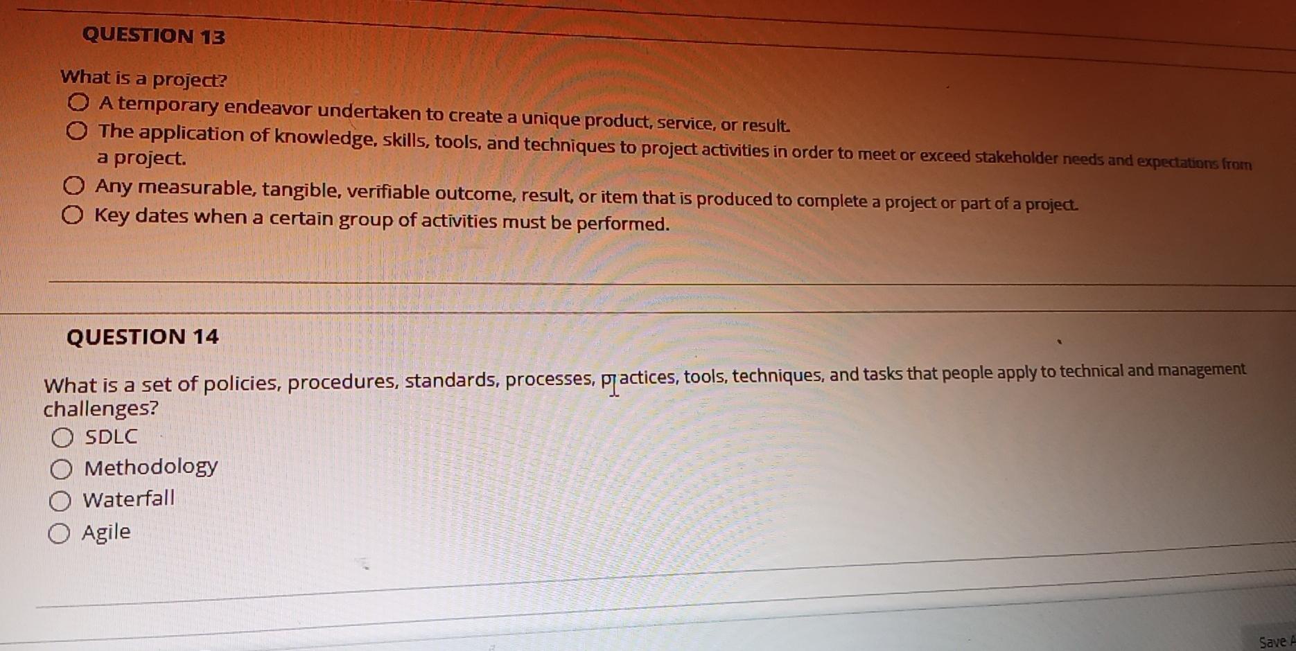 Solved QUESTION 13 What is a project? O A temporary endeavor | Chegg.com