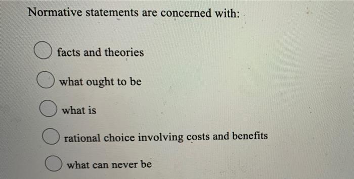 Solved Normative statements are concerned with: facts and | Chegg.com