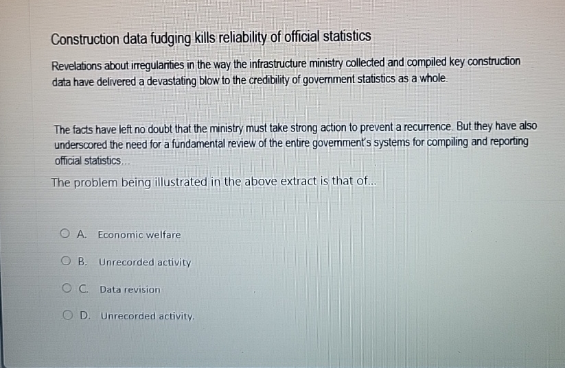 Solved Construction data fudging kills reliability of | Chegg.com