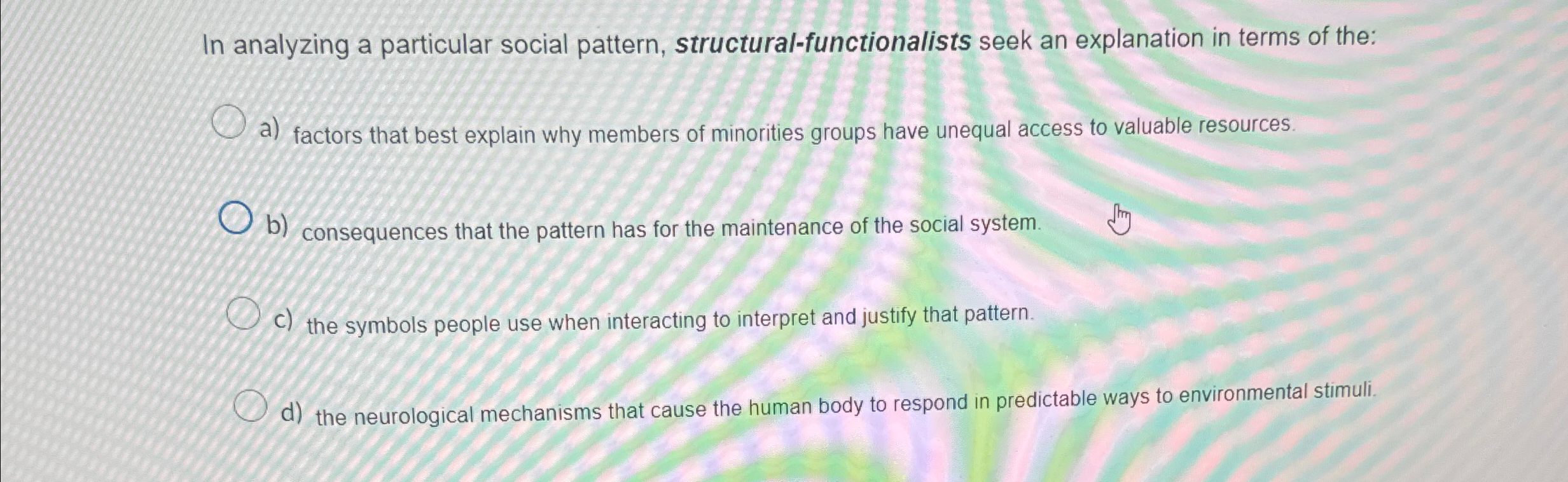 Solved In analyzing a particular social pattern, | Chegg.com