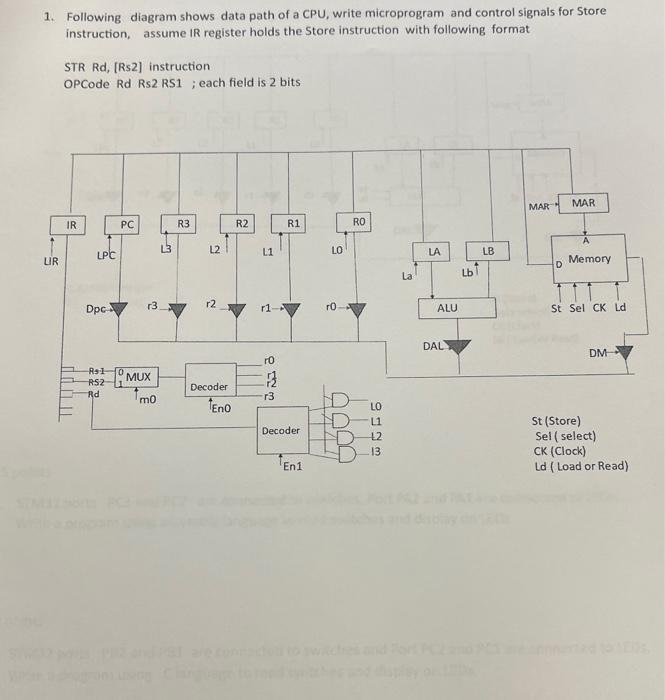 Solved 1. Following diagram shows data path of a CPU, write | Chegg.com