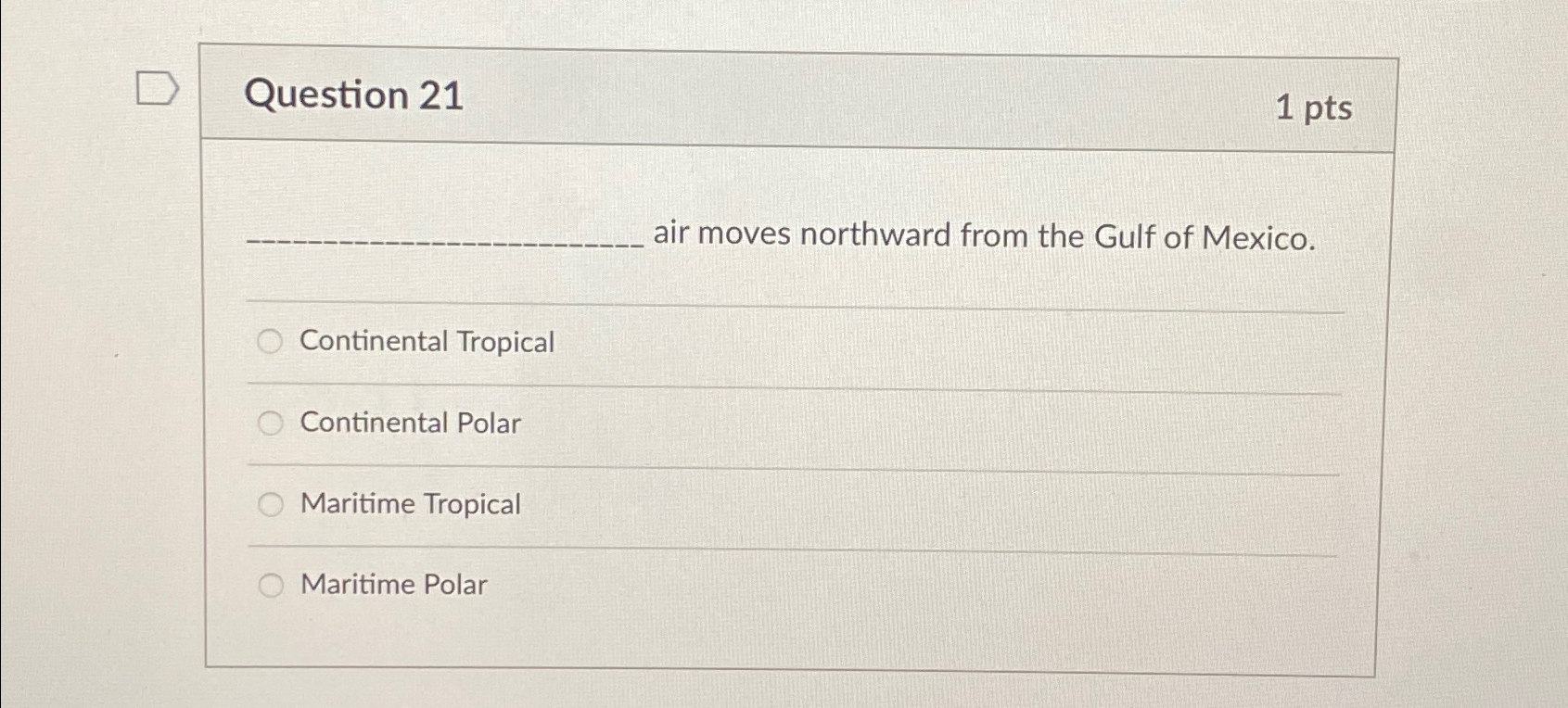 Solved Question 211ptsq, ﻿air moves northward from the Gulf | Chegg.com