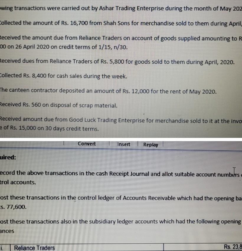 wing transactions were carried out by Ashar Trading | Chegg.com