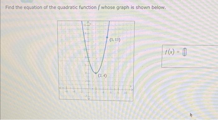 Solved Find the equation of the quadratic function f whose | Chegg.com
