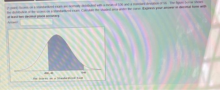 Solved (1 point) Scores on a standardized exam are nomally | Chegg.com
