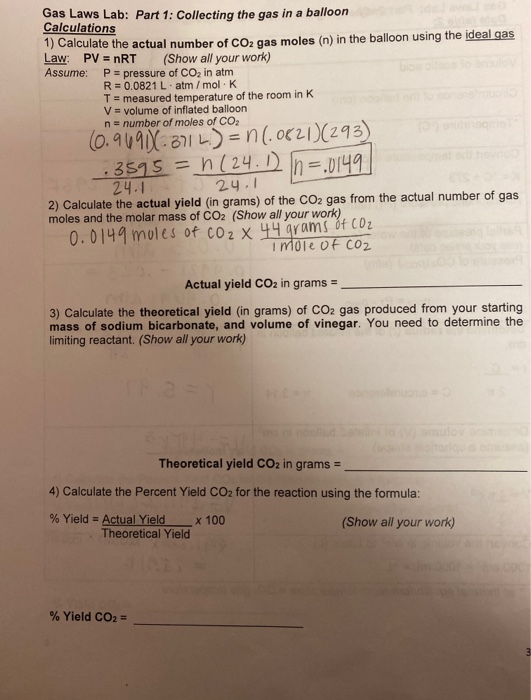Solved Gas Laws Lab: Part 1: Collecting the gas in a balloon | Chegg.com