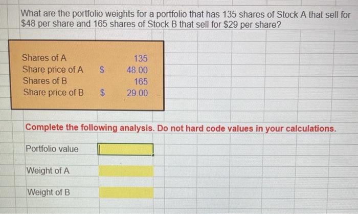 Solved What Are The Portfolio Weights For A Portfolio That Chegg