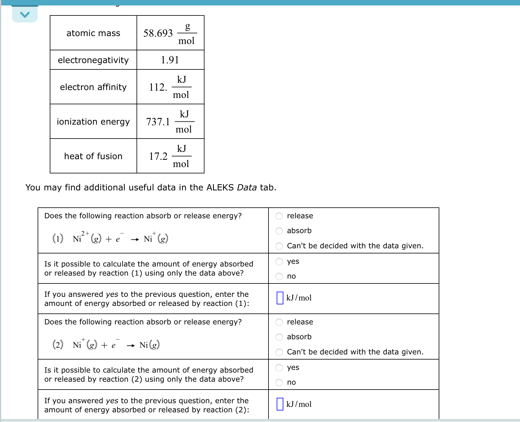 Solved by an EXPERT You may find additional useful data in the ALEKS Data | Chegg.com