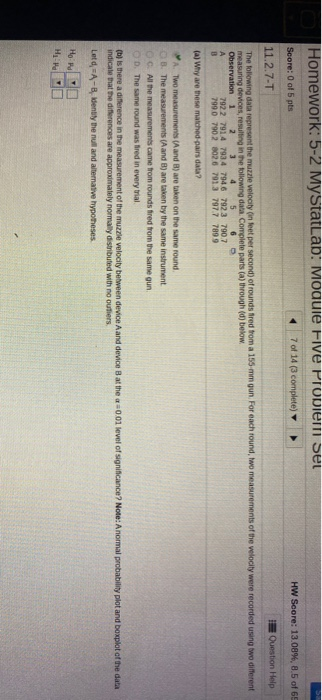 Solved Homework: 5-2 MyStatLab: Module Five Problem seu | Chegg.com