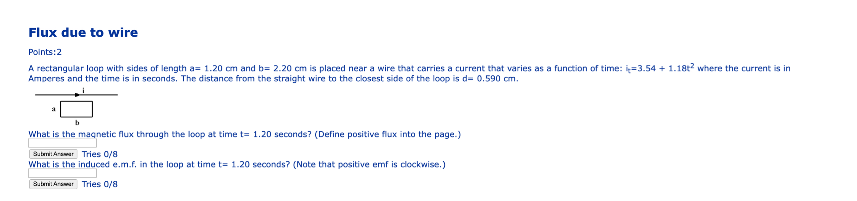 Solved Flux due to wirePoints:2 ﻿Amperes and the time is in | Chegg.com