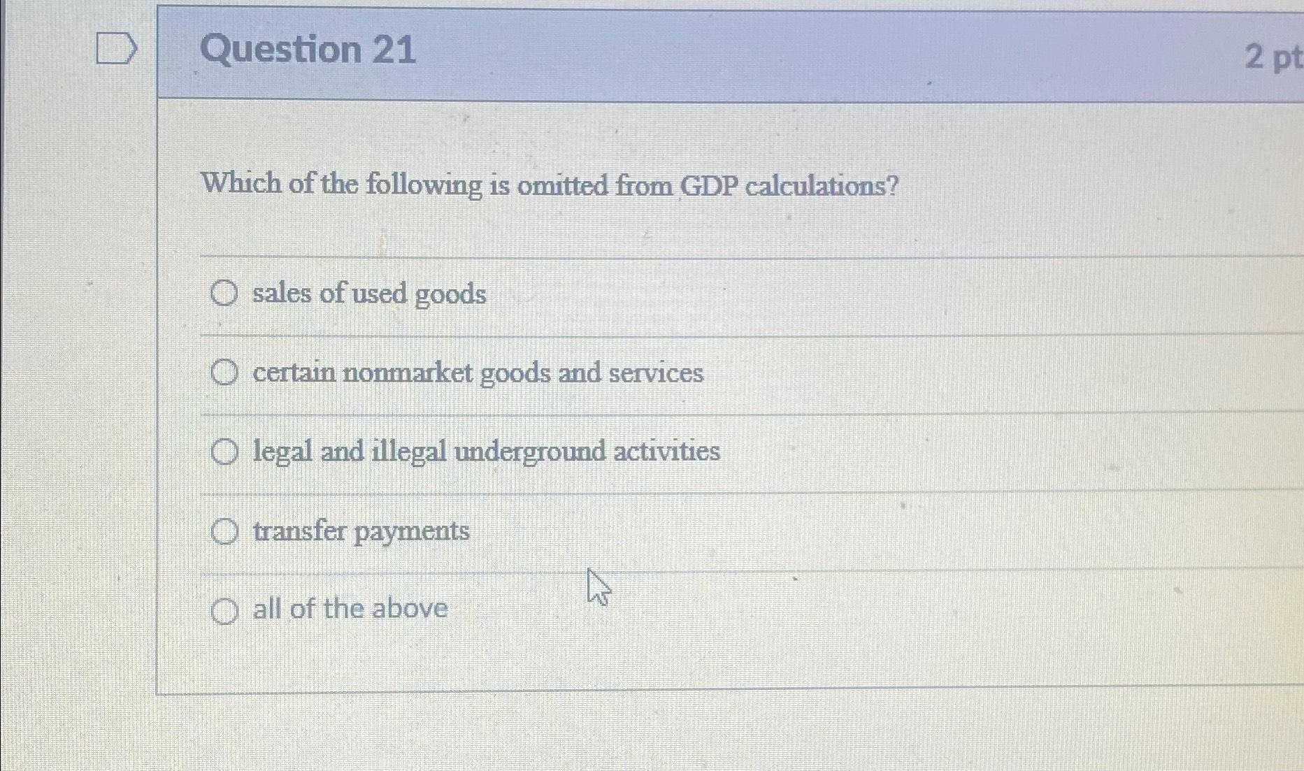 Solved Question 21Which of the following is omitted from GDP | Chegg.com