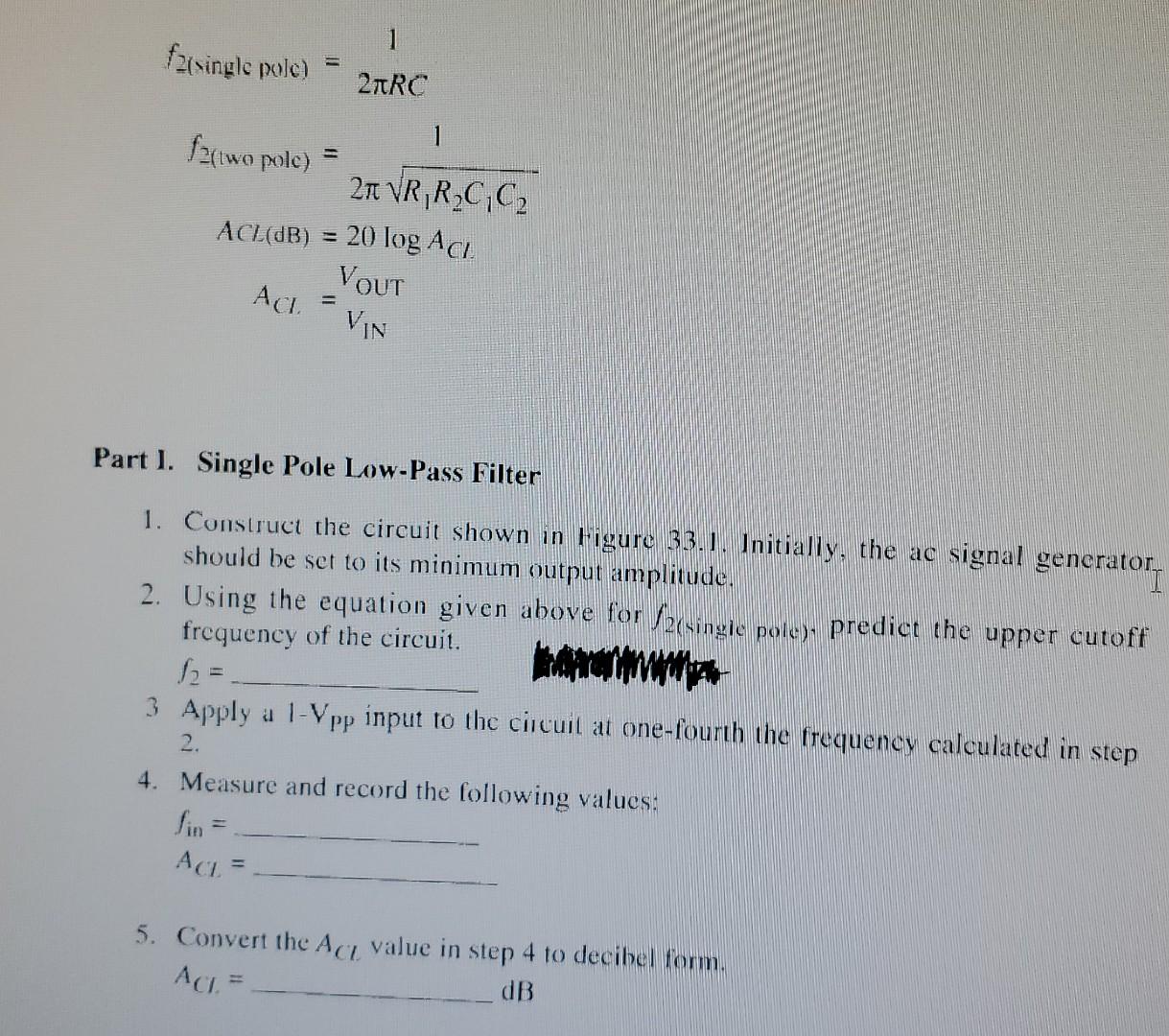 Solved 2) Lpper cutoff frequency: f^2=z2RFCFF1 | Chegg.com