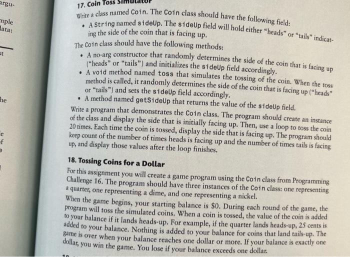 Solved Write A Class Named Coin The Coin Class Should Have 