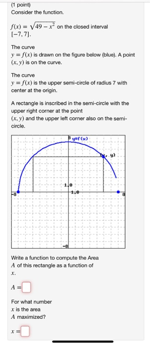 Solved (1 point) Consider the function. f(x) = 49 - x on the | Chegg.com
