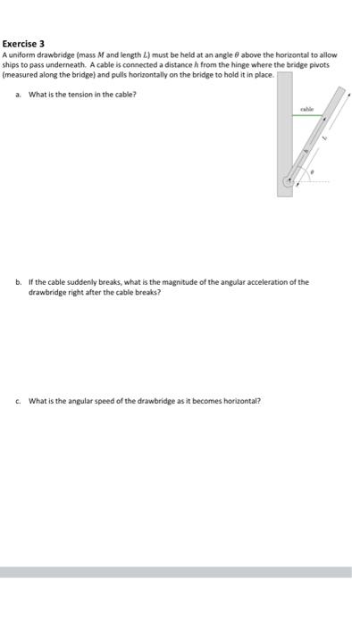 Solved Exercise 3 A uniform drawbridge (mass M and length L) | Chegg.com
