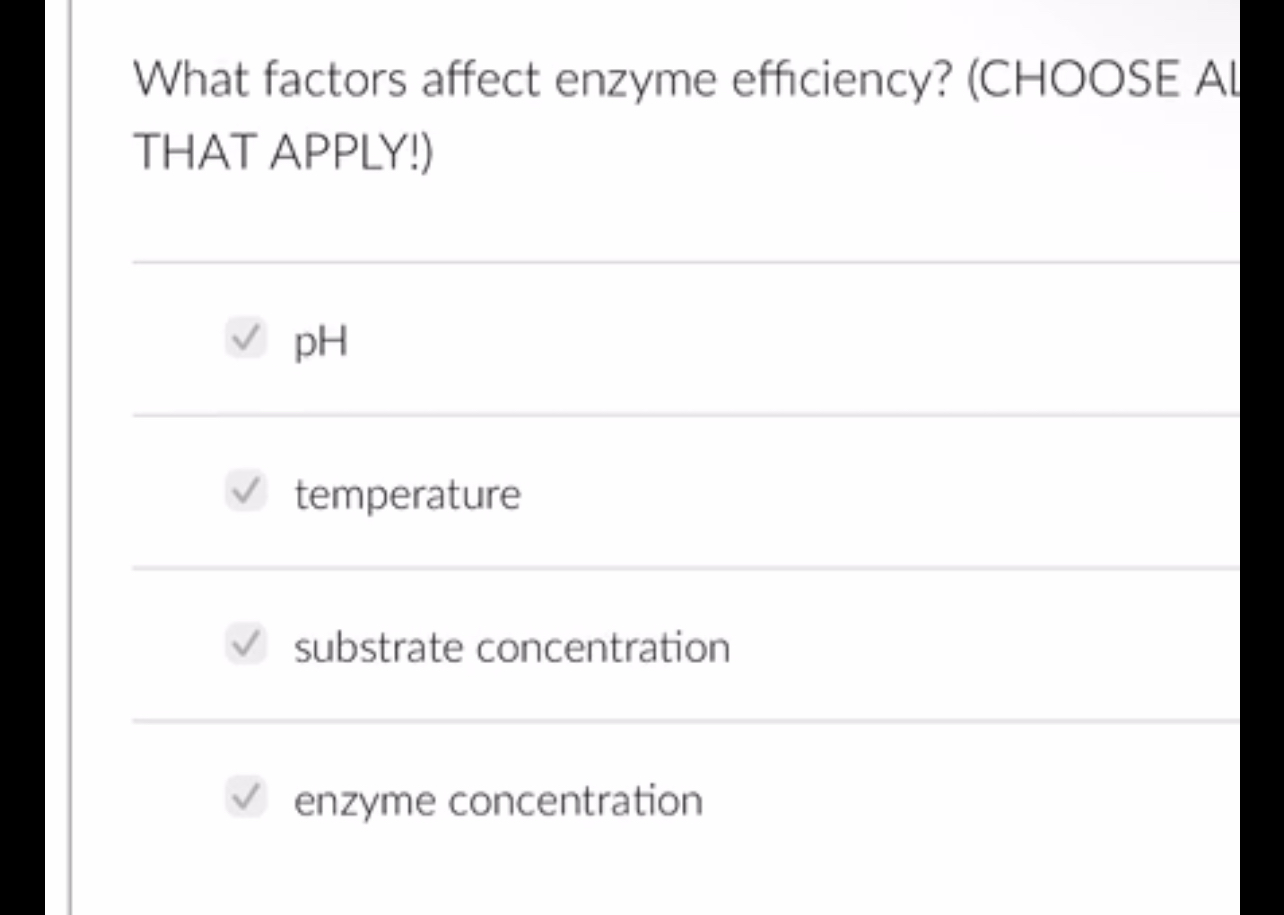 Solved What factors affect enzyme efficiency? (CHOOSE Al | Chegg.com