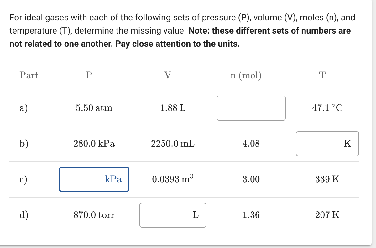 Solved For ideal gases with each of the following sets of | Chegg.com
