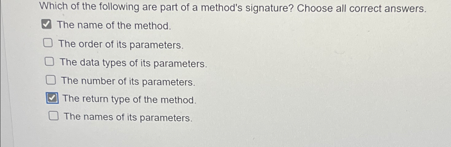 Solved Which of the following are part of a method's | Chegg.com