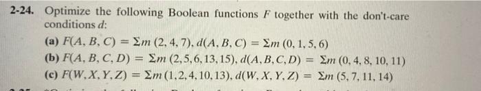 Solved 2 24 Optimize The Following Boolean Functions F 3125
