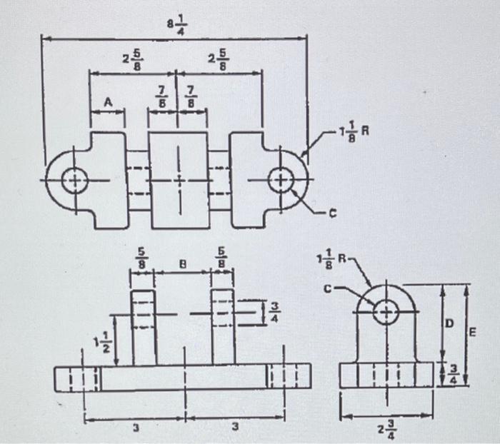 Solved three orthographic views are shown, dimensions in | Chegg.com