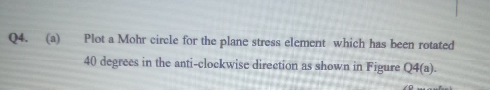 Q4. (a) Plot a Mohr circle for the plane stress | Chegg.com